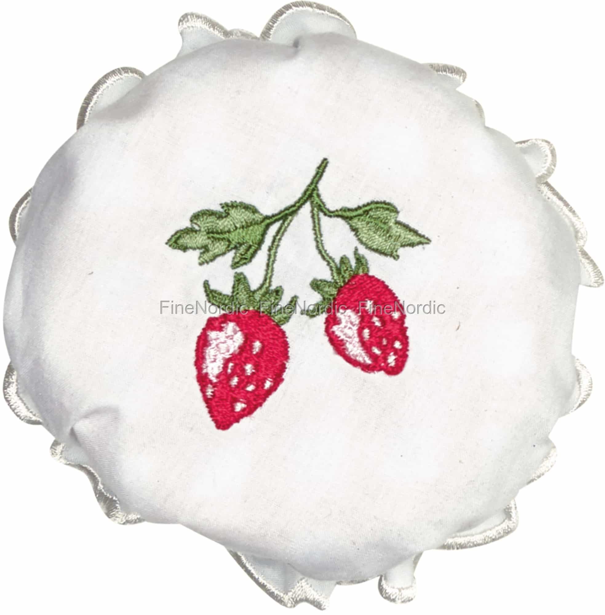 GreenGate Låg Jam Lid Cover Strawberry White med Broderi