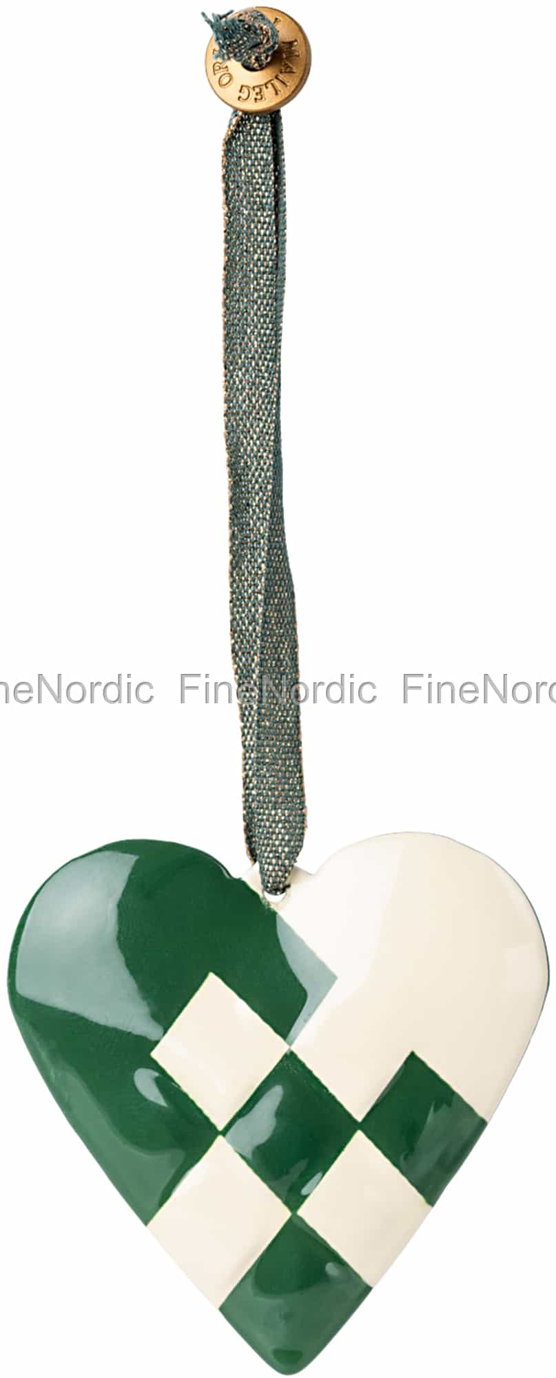 Maileg Metalophæng Flettet hjerte - Mørkegrøn