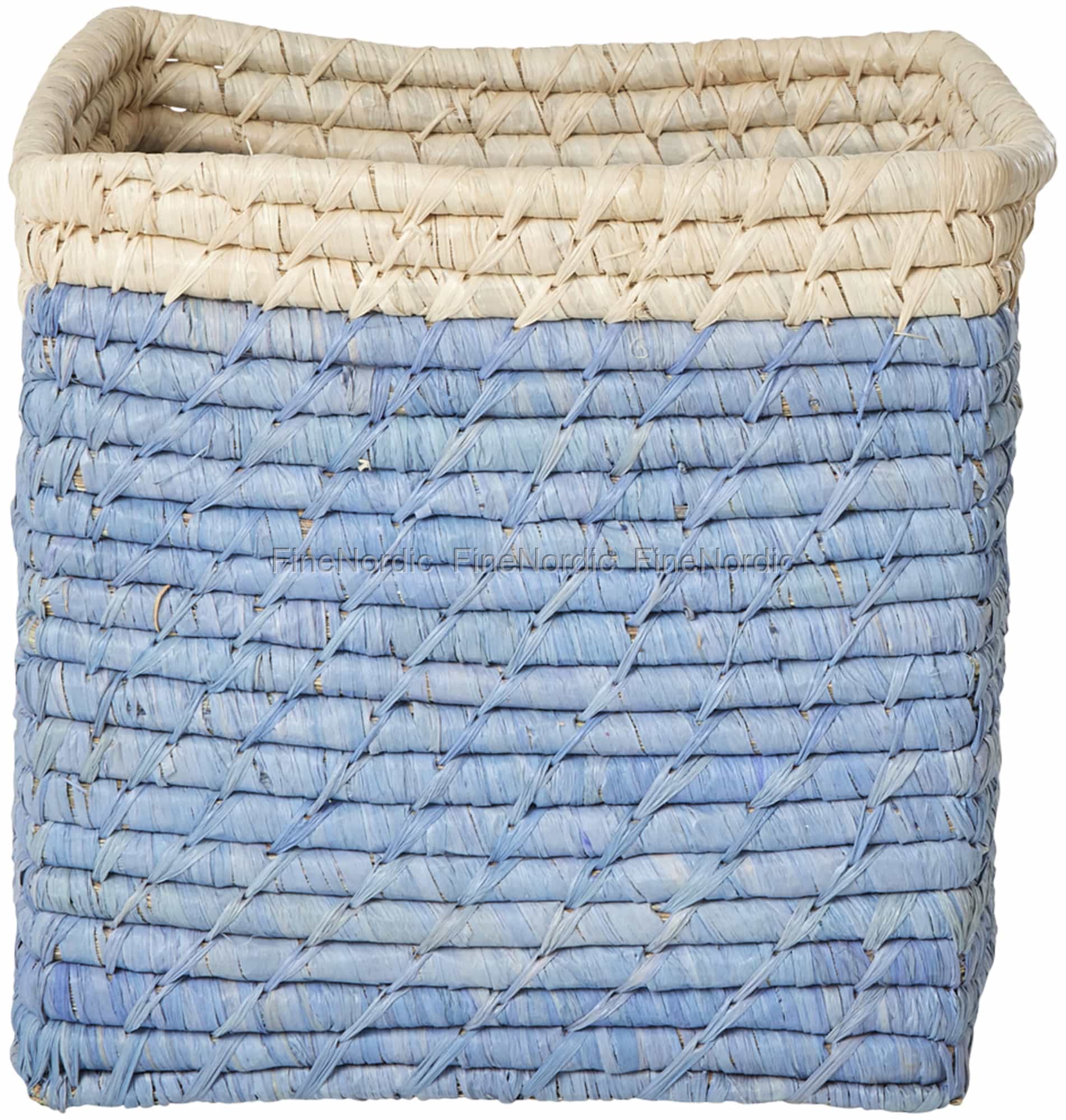 Rice Raffia Kurv - Kvadratisk - Blå - Natur Kant