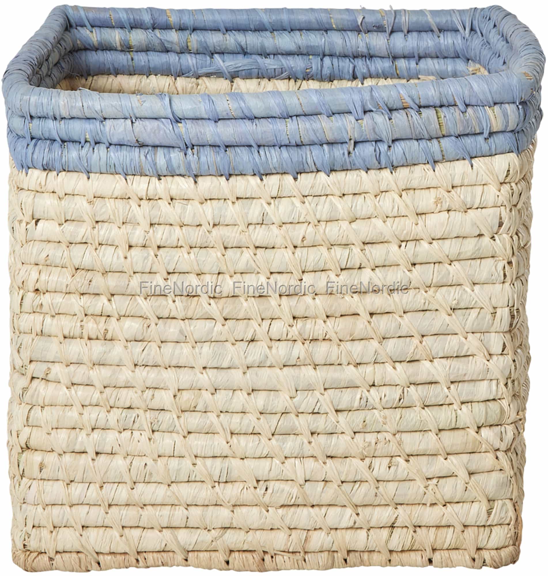 Rice Raffia Kurv - Kvadratisk - Natur - Blå Kant