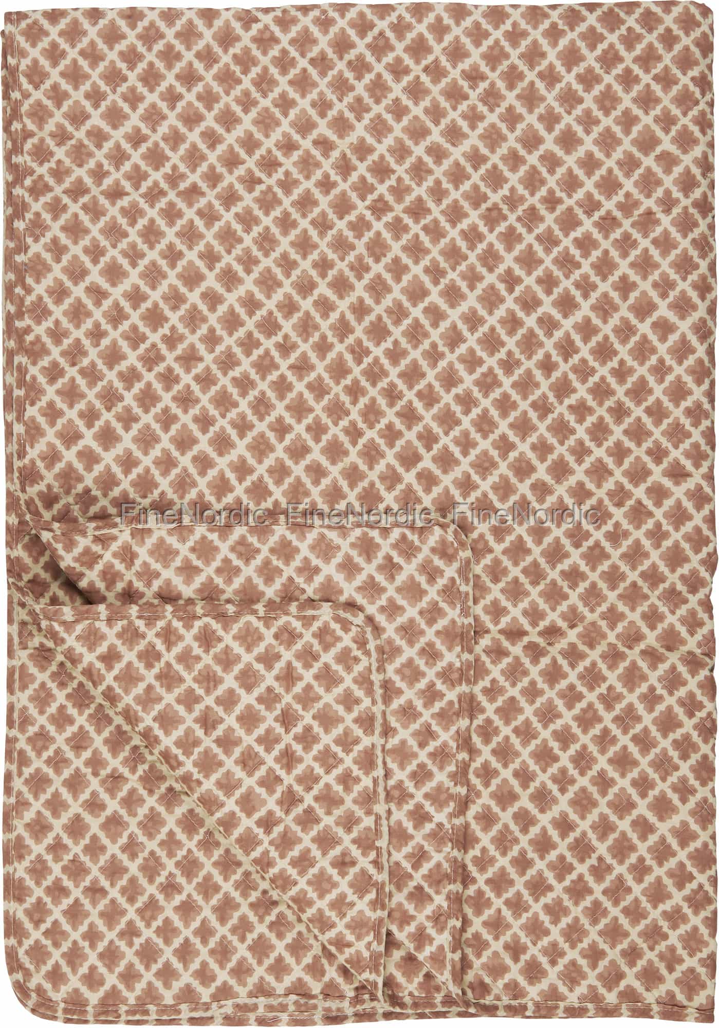 Ib Laursen Quilt Natur med Rustfarvet Blokmønster 130 x 180 cm