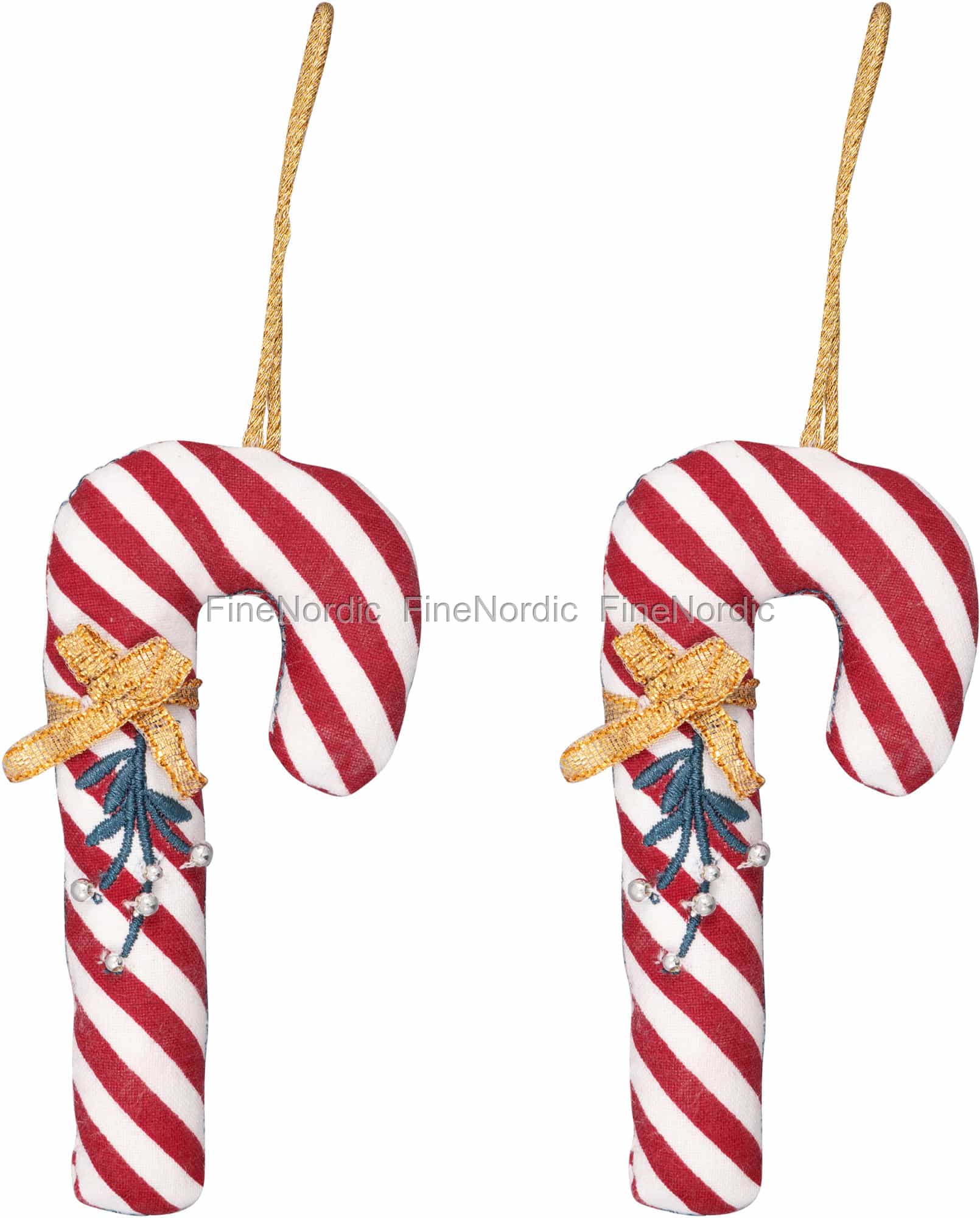 GreenGate Julepynt Sukkerstok Rød med Broderi Sæt med 2