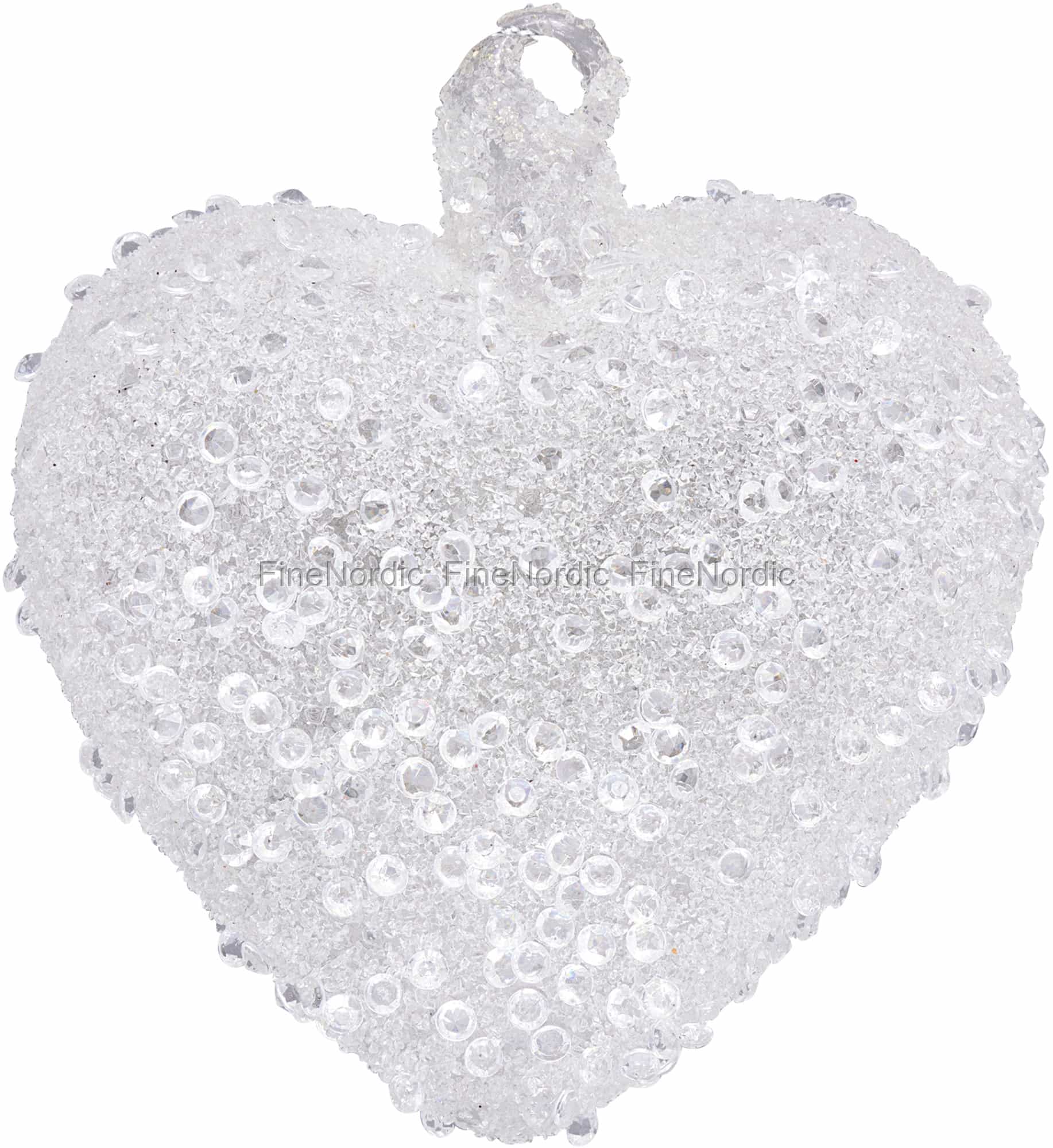 GreenGate Julepynt Glas Hjerte Hvid Glitter Stor
