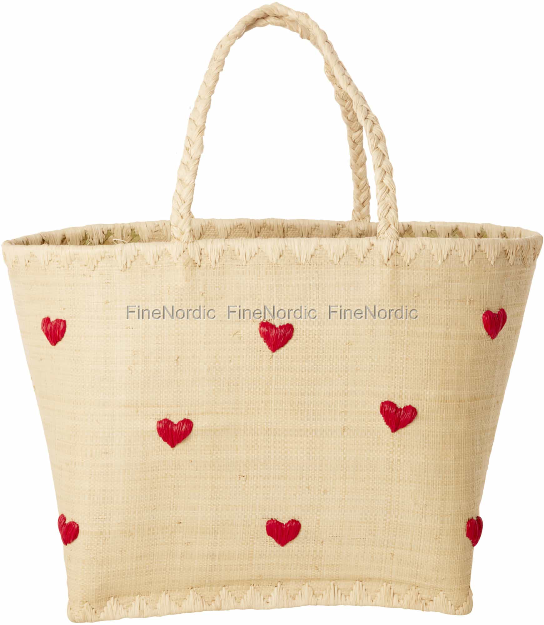 Rice Raffia Taske - "Darling Hearts" - Raffiahåndtag - Lille