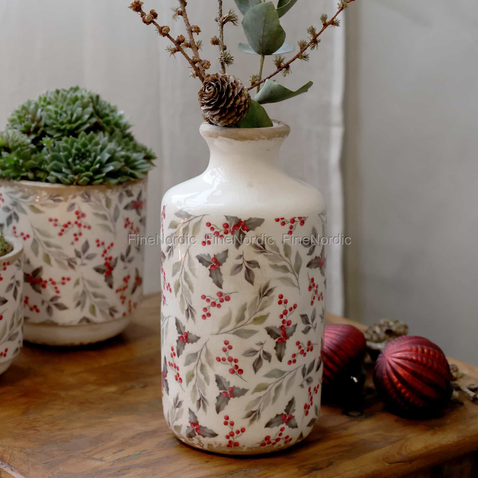 Chic Antique Flaske med Blade og Bærmotiv Creme