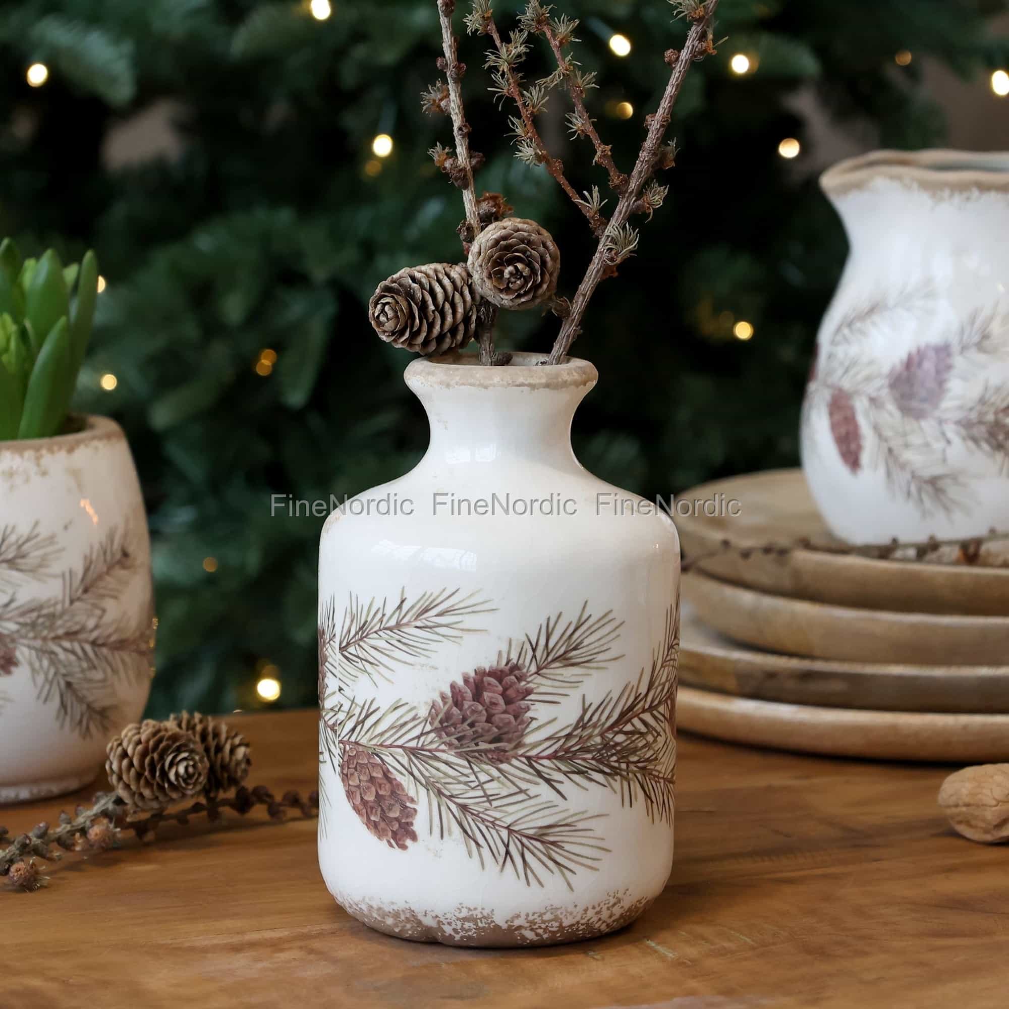Chic Antique Flaske med Granrankemotiv Creme