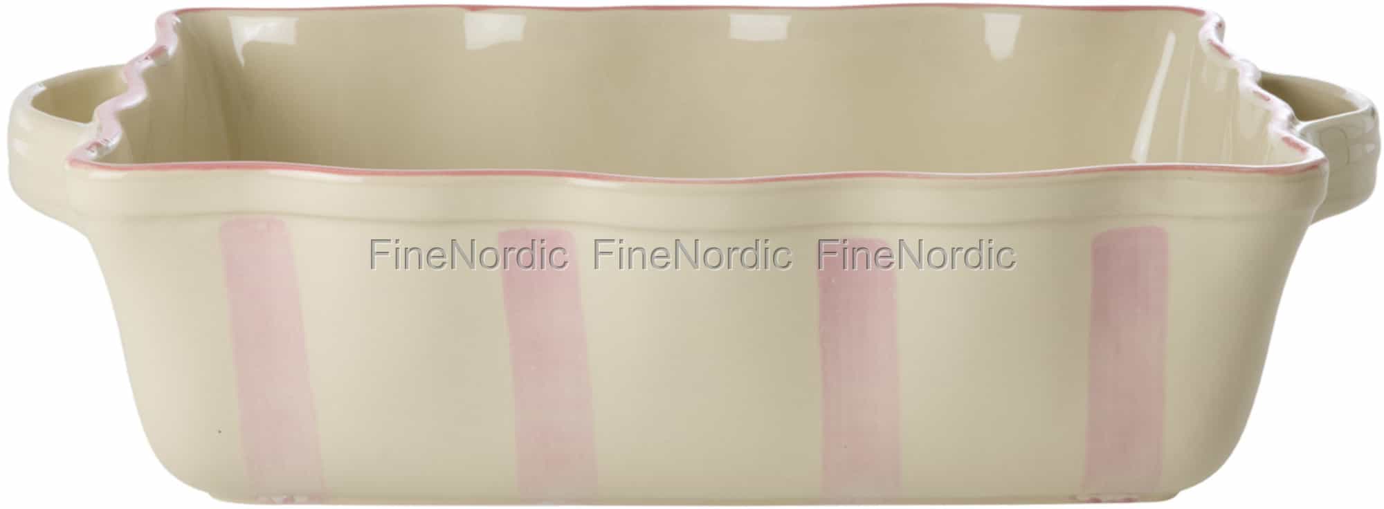 Rice Stoneware Ildfast Fad - Creme - Lyserøde Striber - Koralkant - Stor