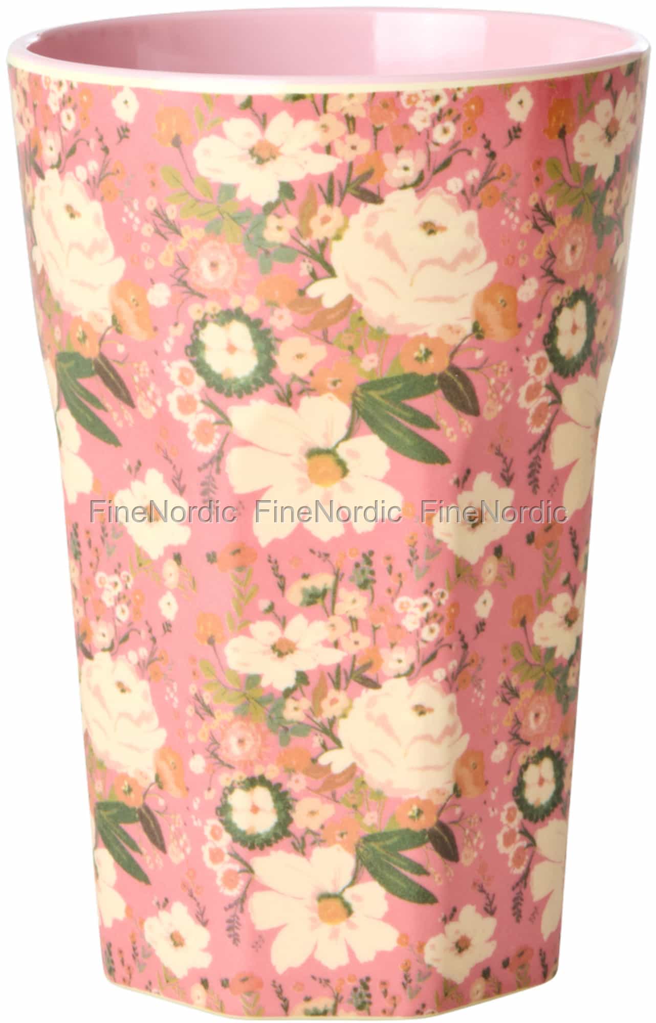 Rice Melamin Kop - "Allison Flower" - Koral - Høj